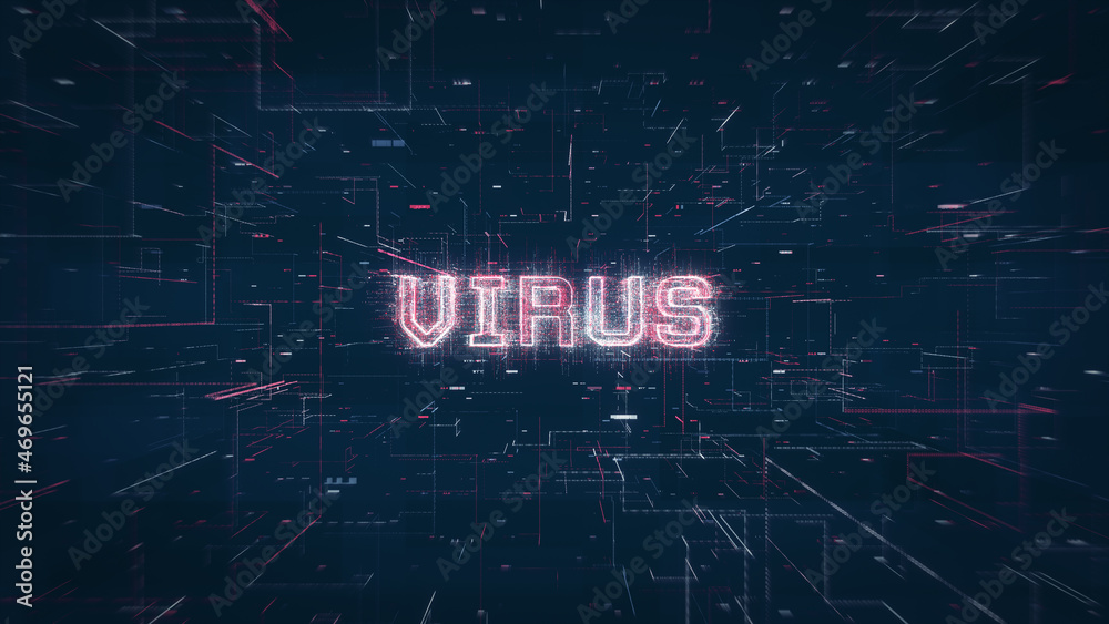 Virus title on a digital binary code network and data background Stock ...