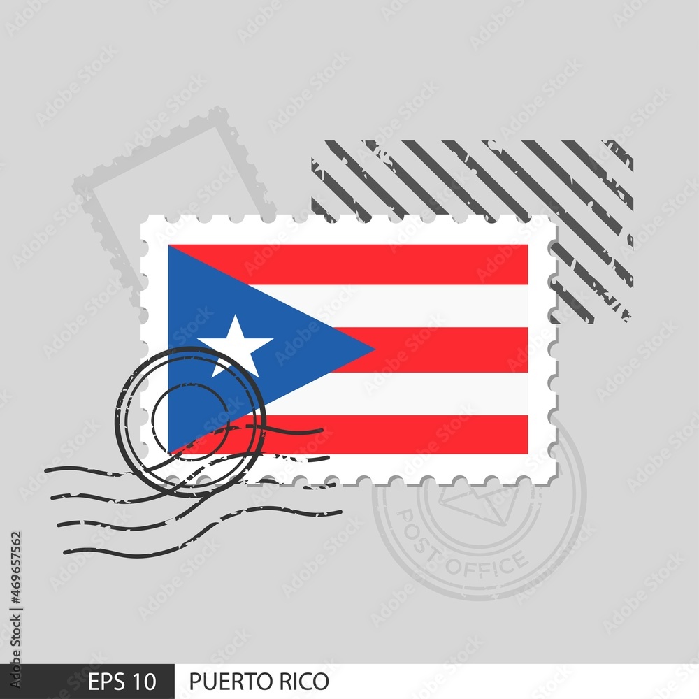 Puerto Rico flag postage stamp. Isolated vector illustration on grey ...