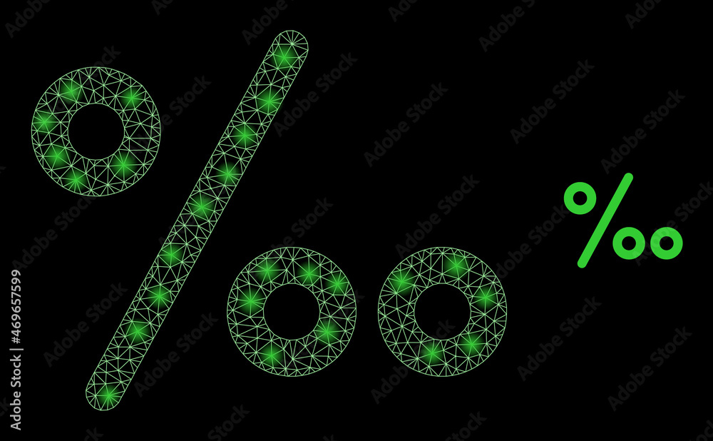 Glossy polygonal mesh net per mille symbol icon with glitter effect on ...