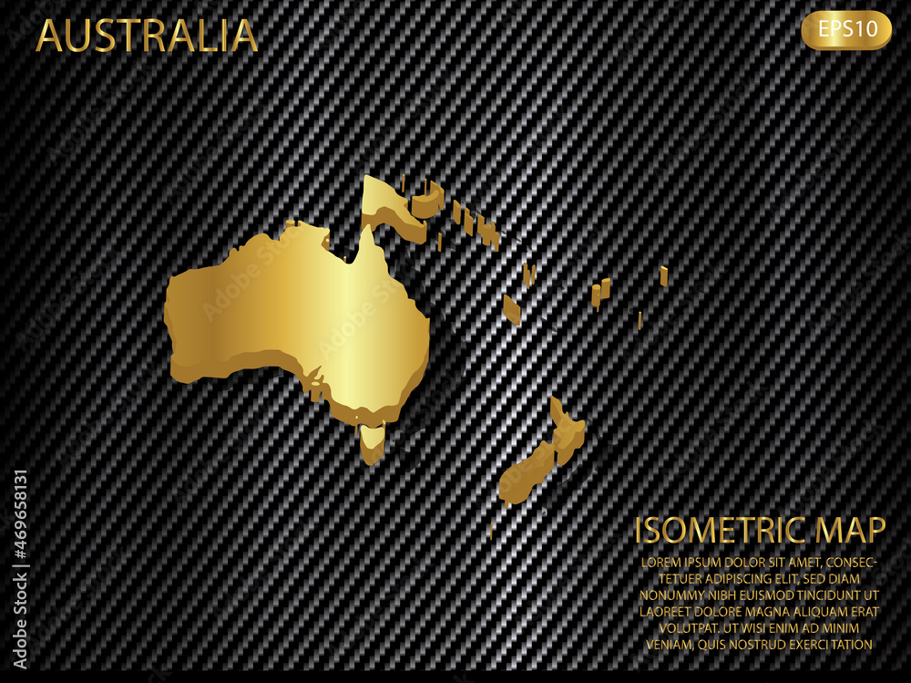 isometric map gold of Australia on carbon kevlar texture pattern tech ...