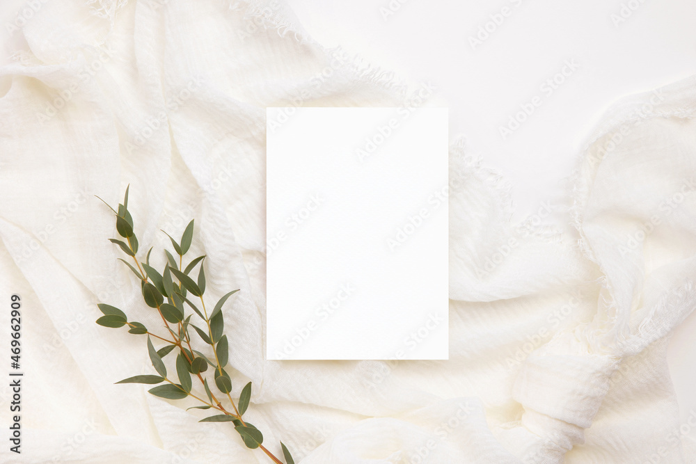 Invitation card 5x7 on beige background with branches Stock Photo ...