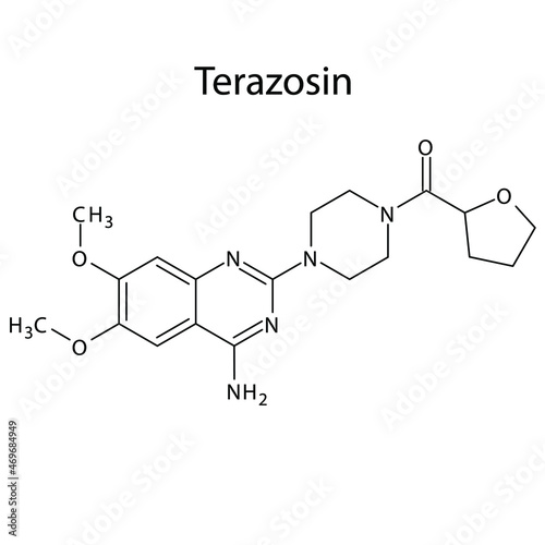Terazosin molecular structure, flat skeletal chemical formula. Alpha ...
