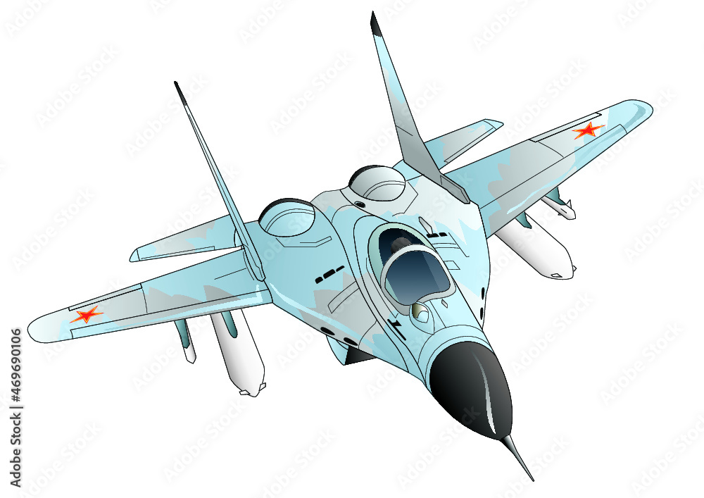 Russian twin engine jet fighter Mikoyan MiG-29. ミグ29ファルクラム (vector. eps ...