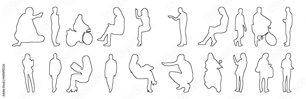 Vector illustration, Outline silhouettes of people, Contour drawing ...