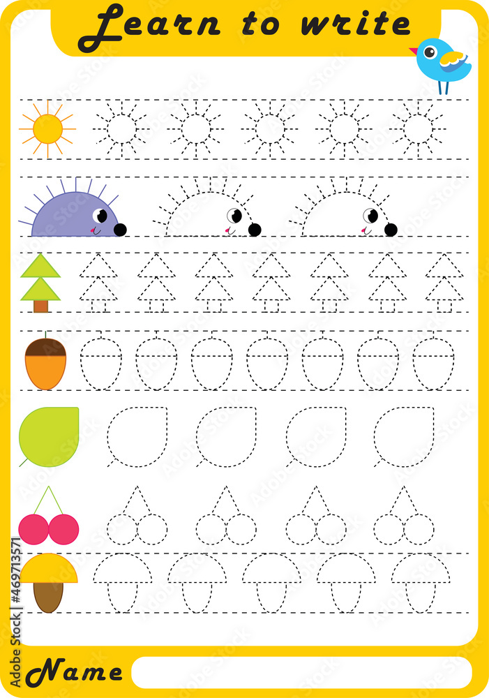 Preschool Fine Motor Worksheet - Dotted Lines. Learn to write. Trace ...