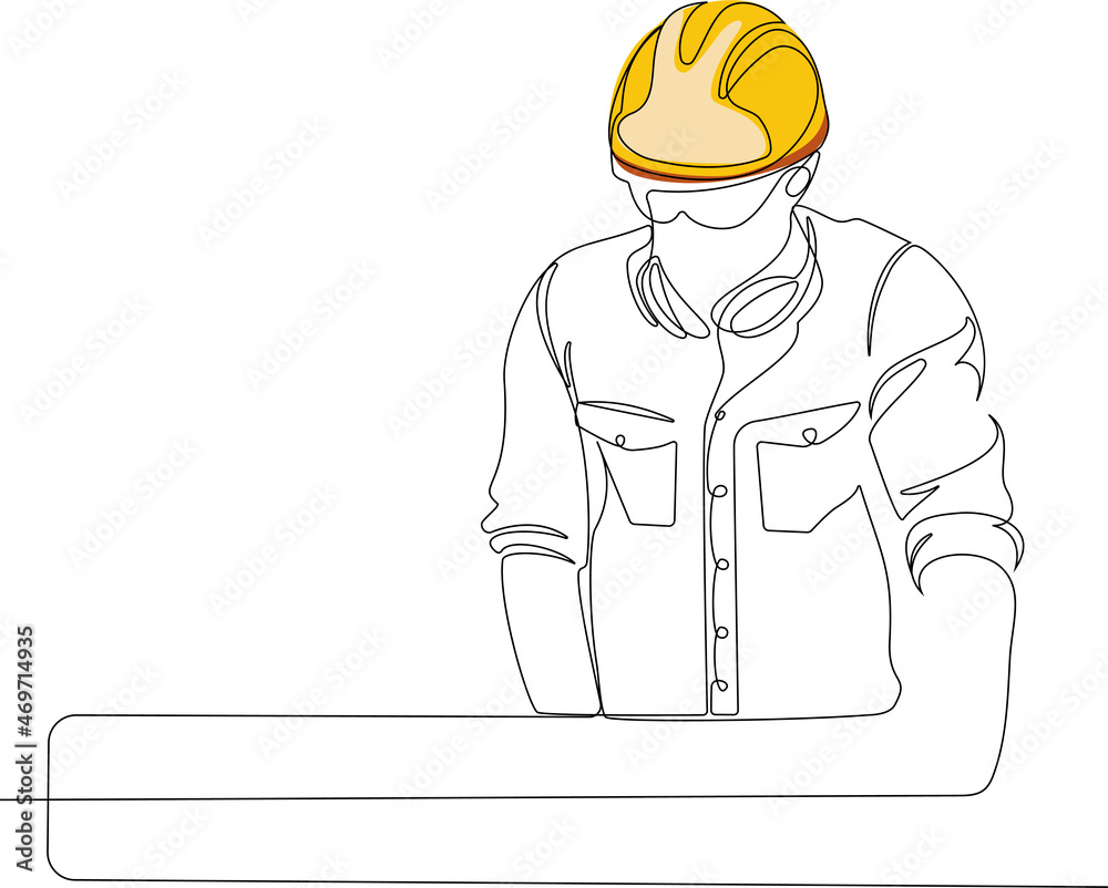 Continuous one line drawing of Industry maintenance engineer wearing ...