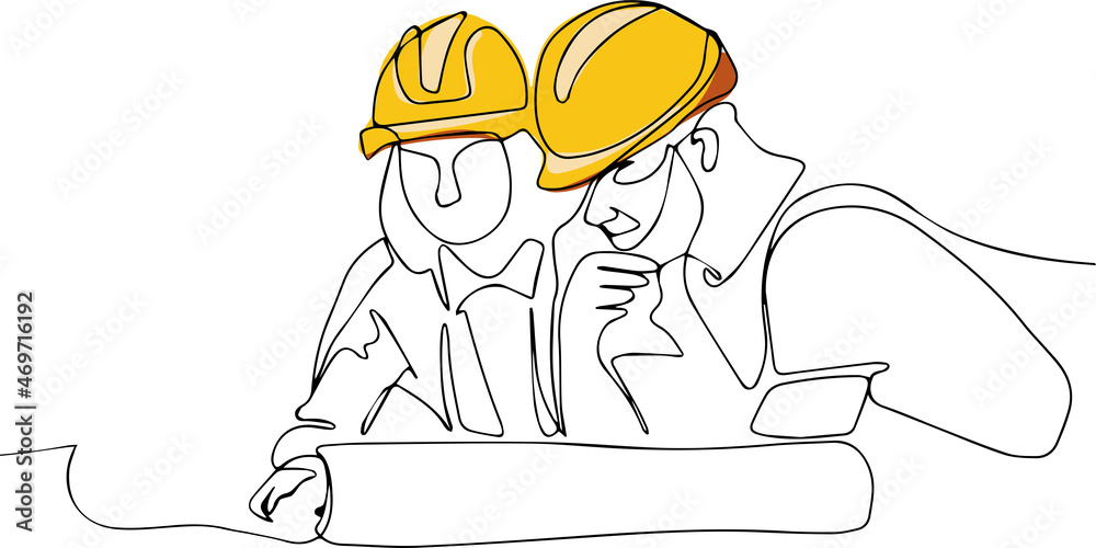 Continuous one line drawing of Industry maintenance engineer wearing ...
