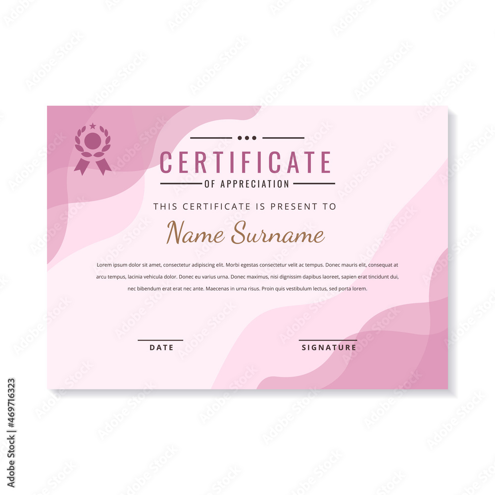 Certificate of appreciation template with modern design and pink color ...