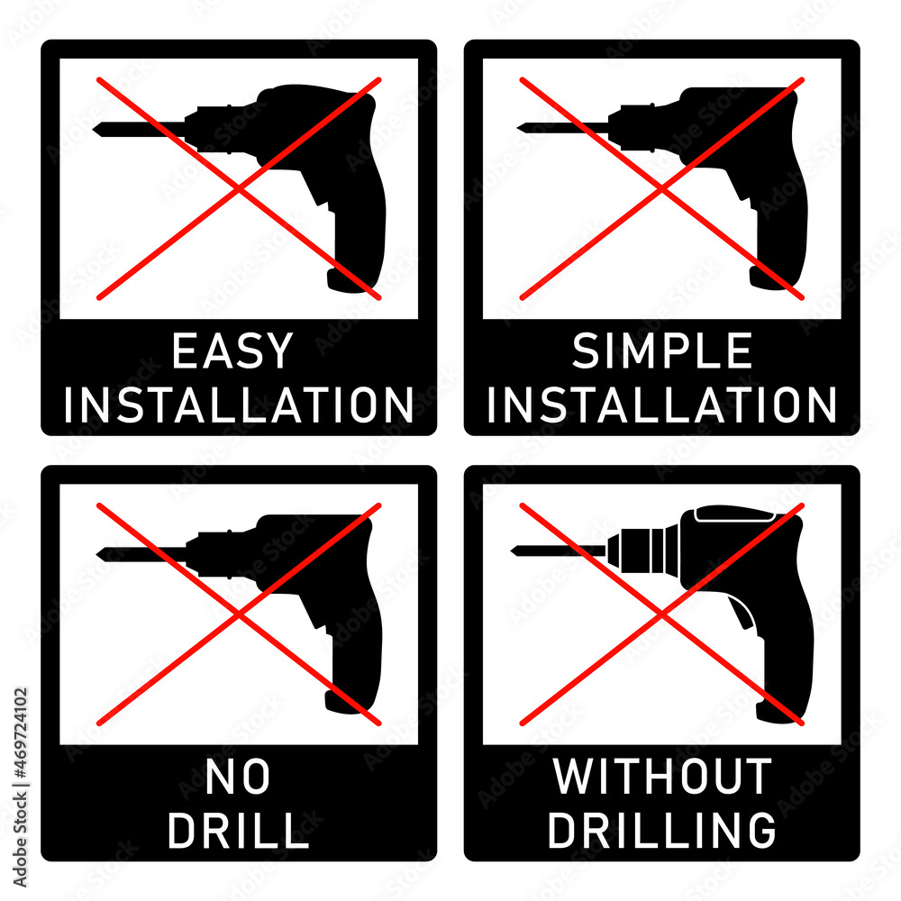 No drill, without drilling, easy installation, simple installation icon ...