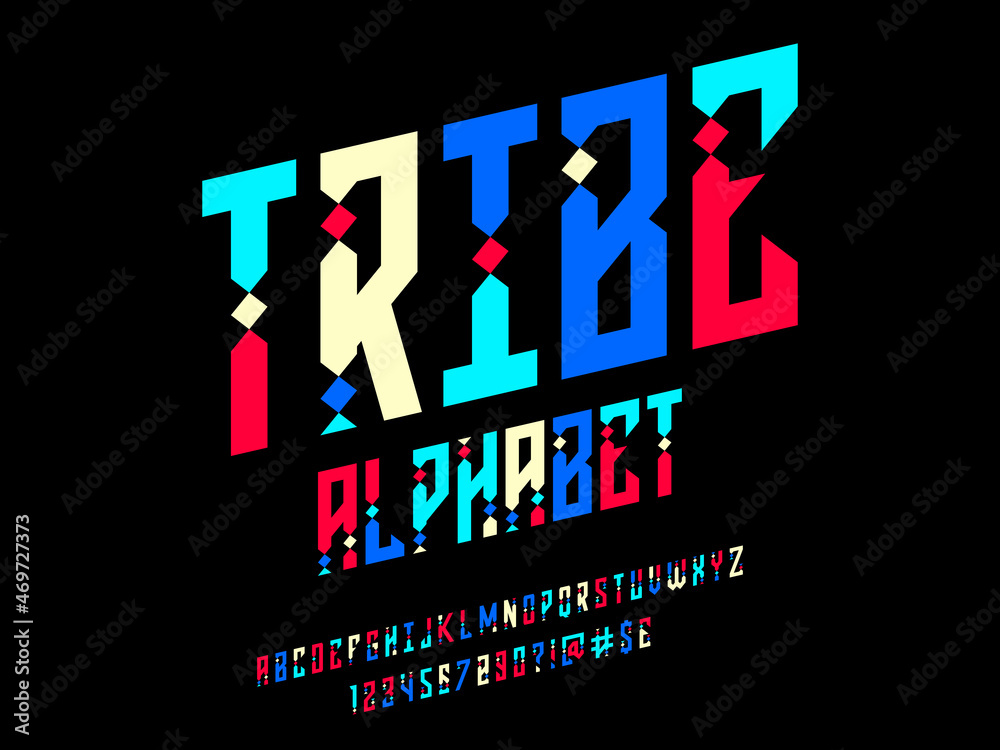 vector of tribe style alphabet design with uppercase, number and ...