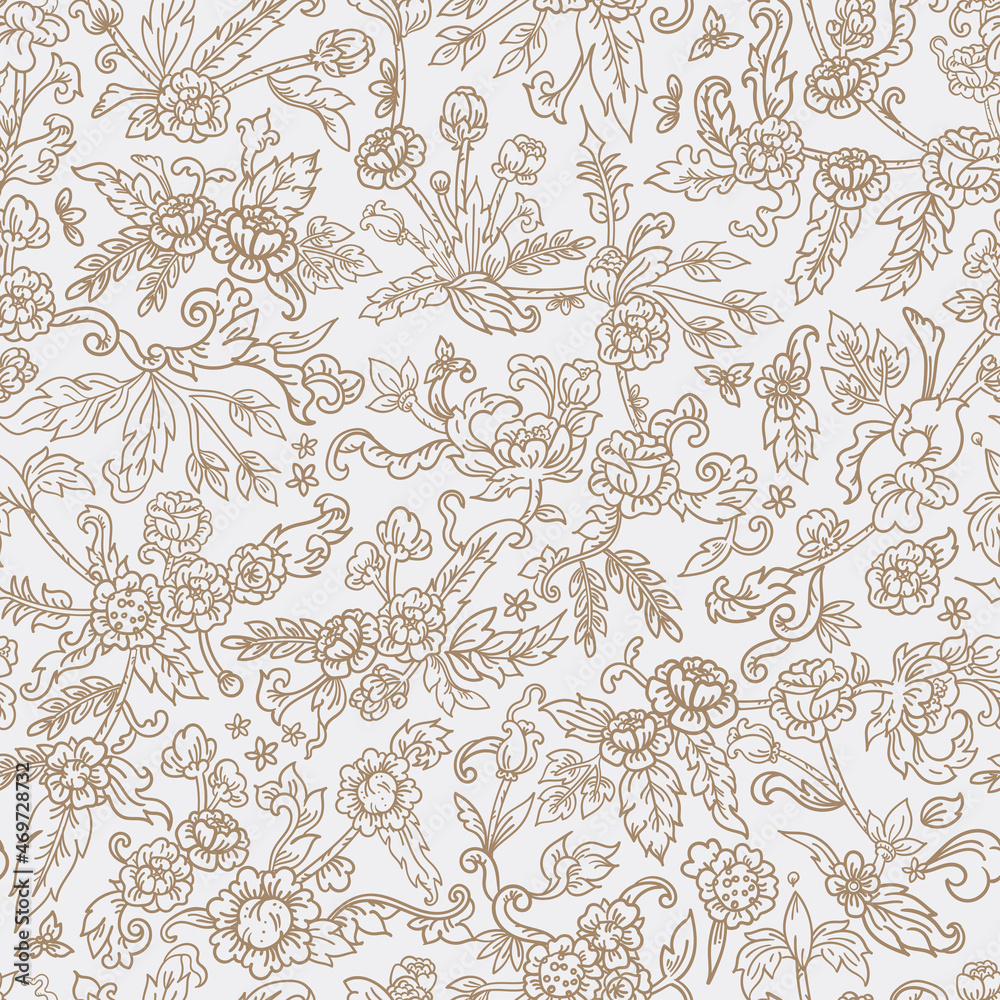 Beautiful golden Thai pattern - traditional floral seamless pattern ...