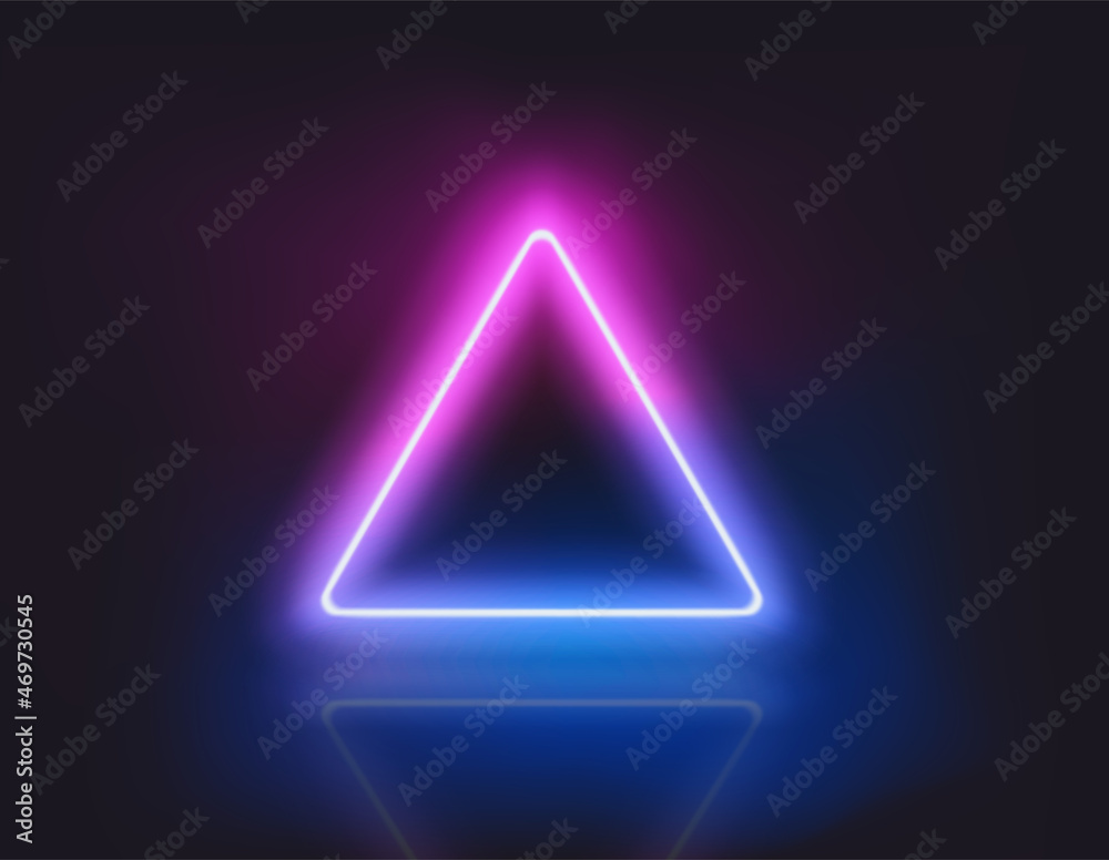 Triangle neon glowing frame on dark background. Trendy color vivid ...
