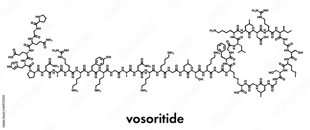 Vosoritide achondroplasia drug molecule. Skeletal formula. Stock Vector ...