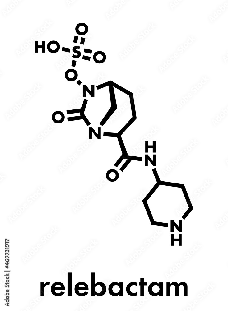 Relebactam drug molecule. Beta-lactamase inhibitor that is adminstered ...