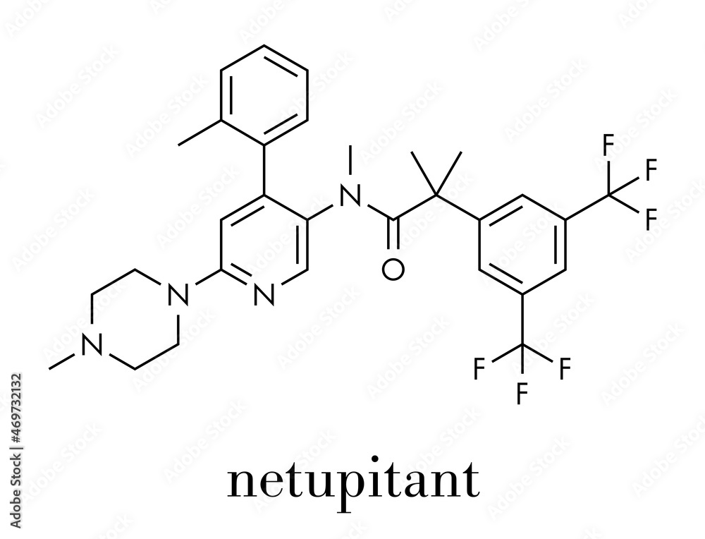 Netupitant drug molecule. NK1 receptor antagonist, used in combination ...