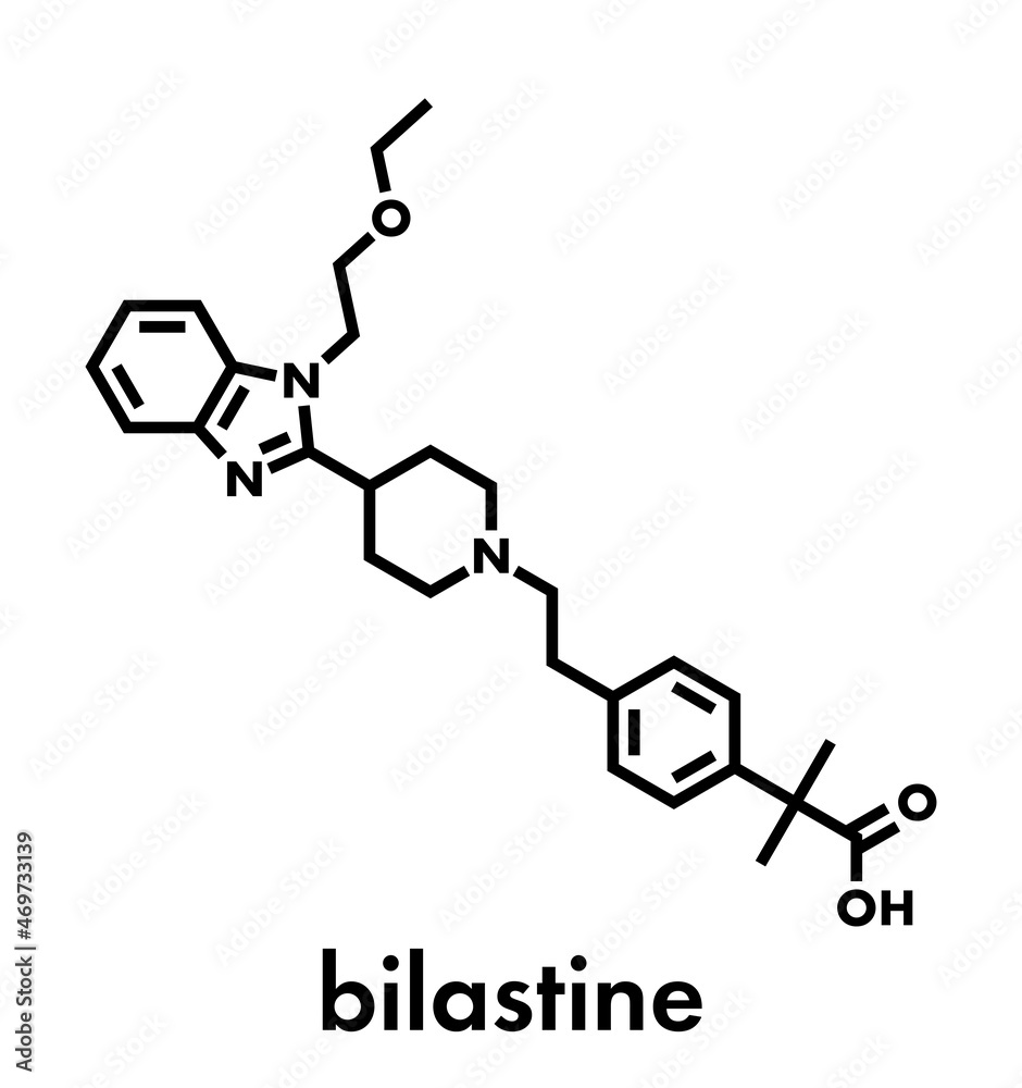 Bilastine antihistamine drug molecule. Skeletal formula. Stock Vector ...