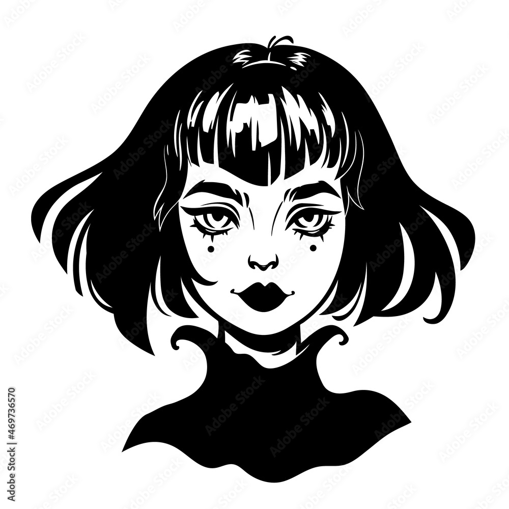 Cute smiling goth girl with short hair Stock Vector | Adobe Stock