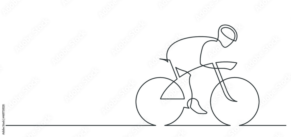 Continuous line drawing of cyclist on a white background. Sport ...