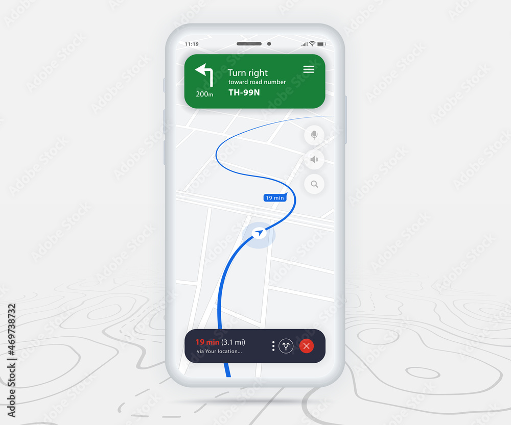 Map GPS navigation ux ui concept, Smartphone map application ...
