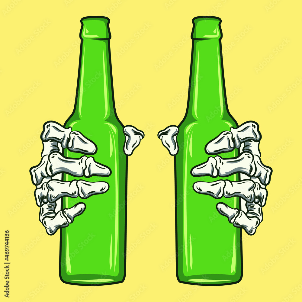 skeleton hand holding bottle of beer illustrator Stock Vector | Adobe Stock