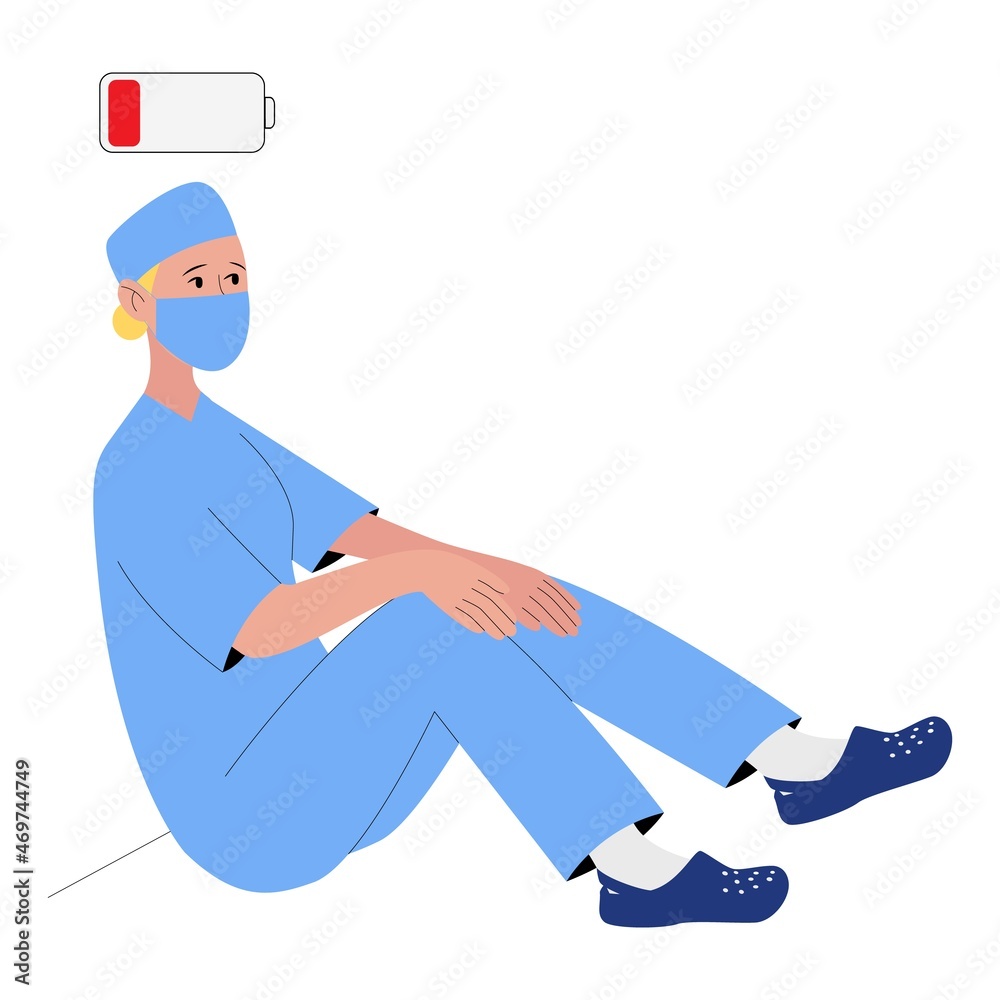 Concept burnout doctor. Tired women doctor in masks and uniforms are ...