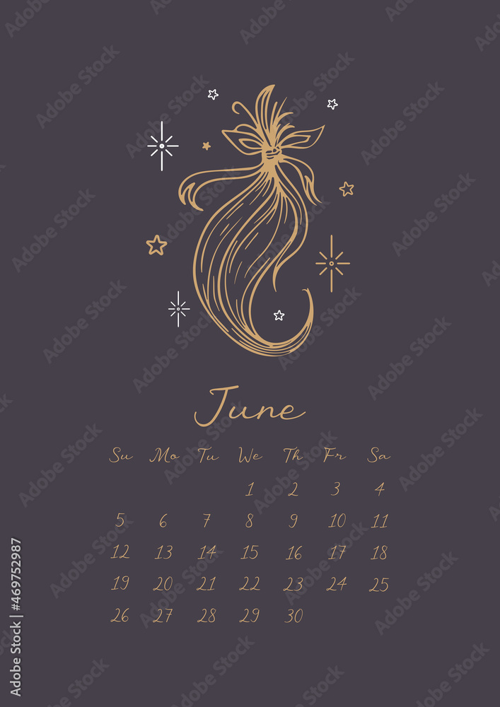 Magic calendar for 2022. The month is June. A bunch of hair for ...