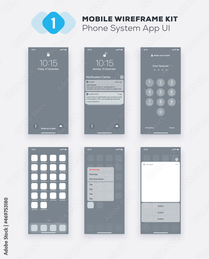 Vetor de UI Mobile app. UX, GUI design elements. Mobile application template layout. do Stock ...