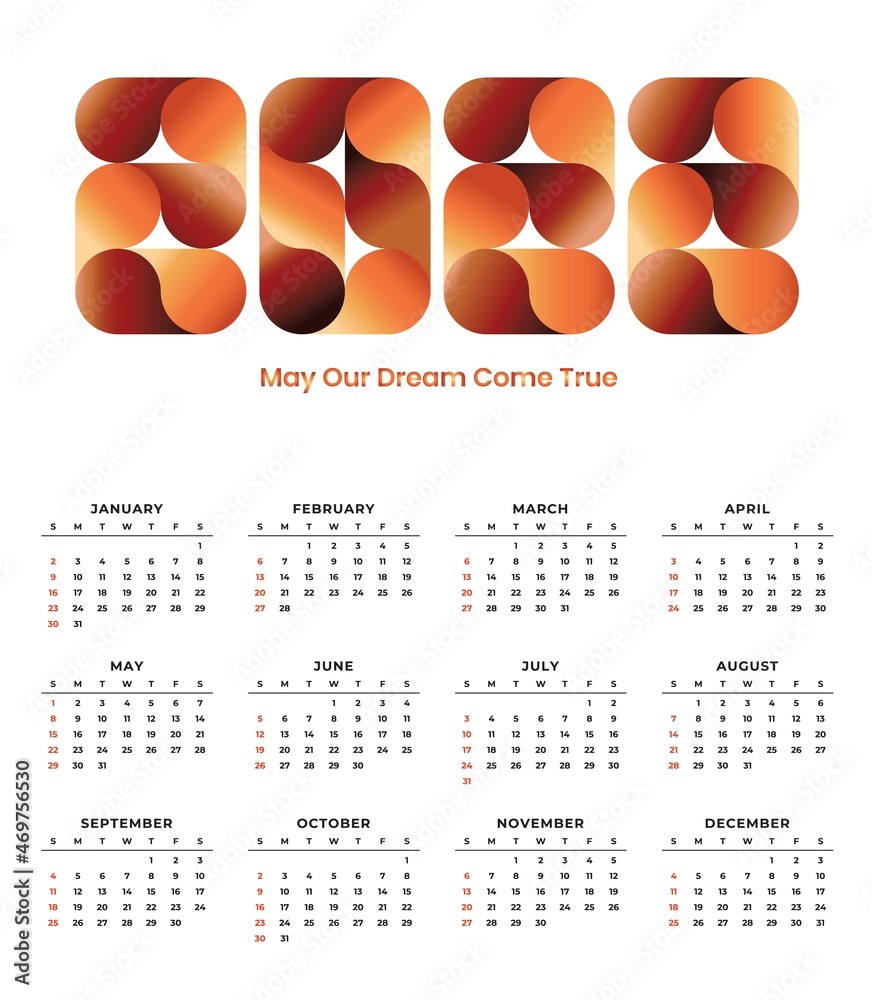 2022 New Year Calendar with Custome Header Number Ready for Print (Free ...