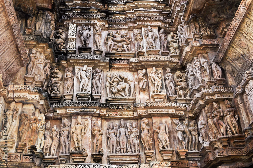 Erotic Human Sculptures at Vishvanatha Temple, Western temples of Khajuraho, Madhya Pradesh ...