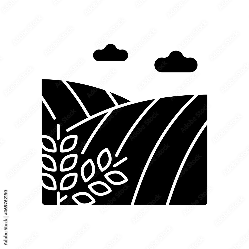 Cropland black glyph icon. Crops production and harvest. Farming and ...