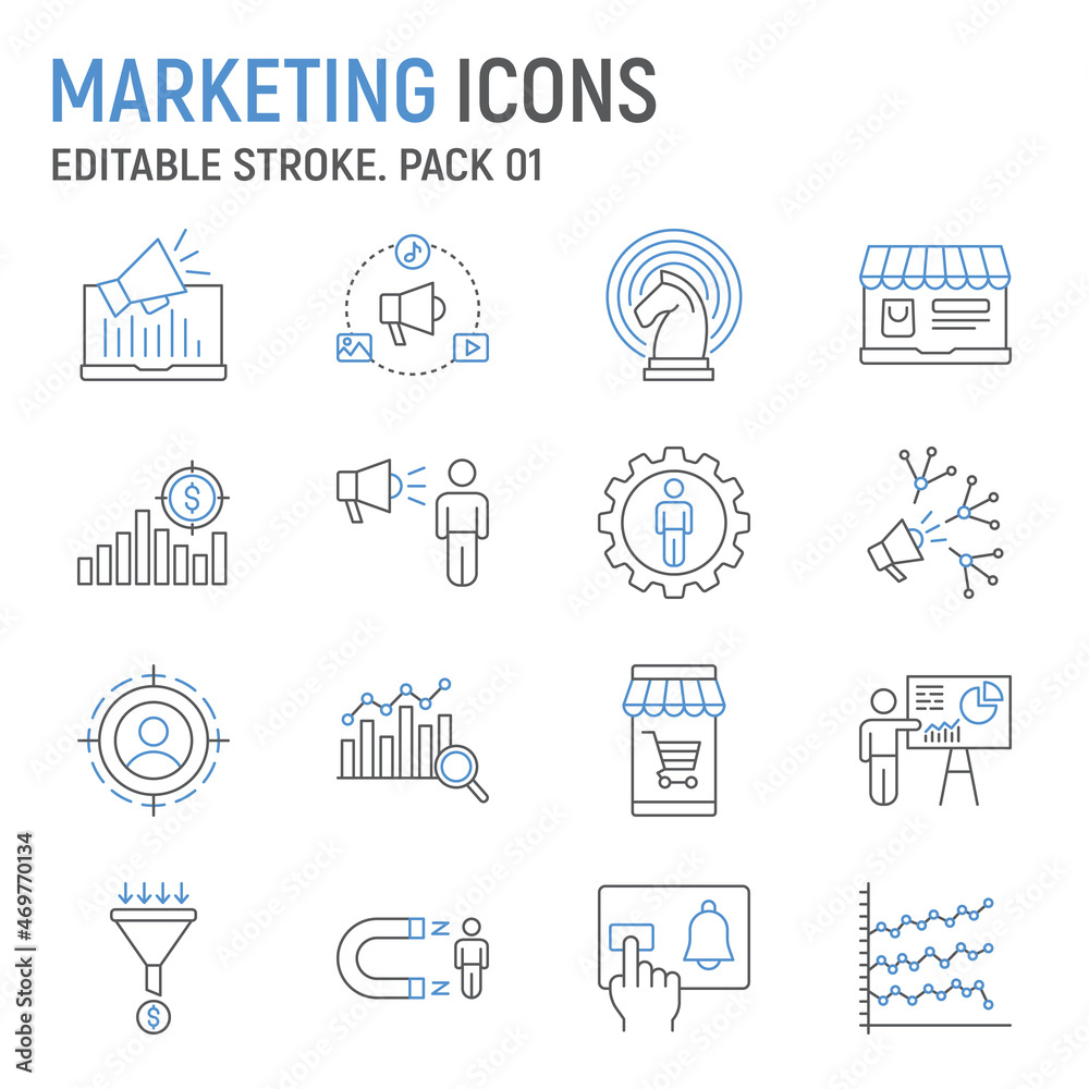 Marketing line icon set, digital marketing collection, vector graphics ...