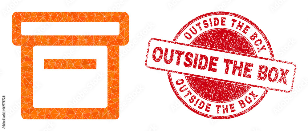 Lowpoly polygonal box symbol illustration with Outside the Box grunge ...