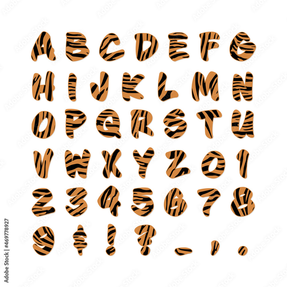 Vetor de Tiger skin font, wild animal alphabet, tiger print letters and ...