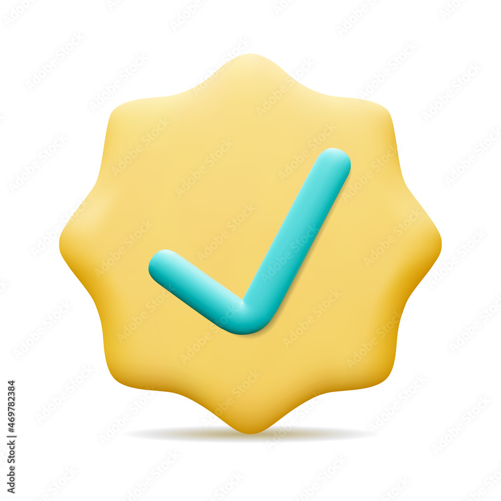 3d cartoon style minimal Addition, Checkmark, Badge, Validation ...