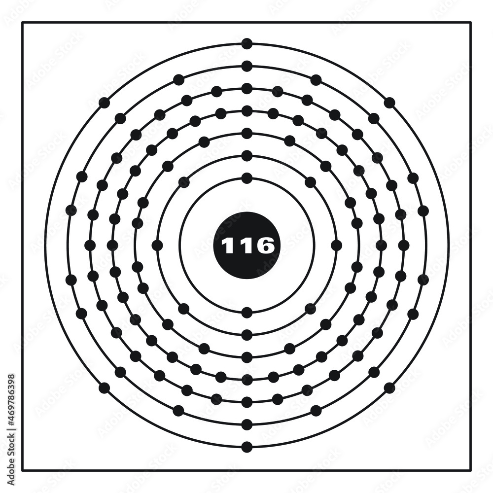 Bohr model representation of the livermorium atom, number 116 and ...