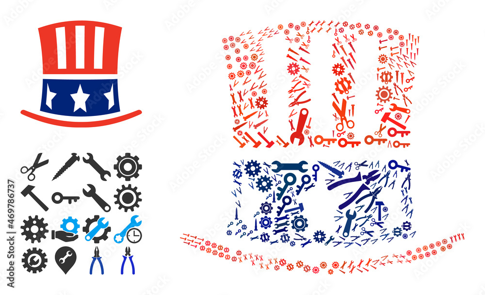 Vecteur Stock Repair service Uncle Sam hat mosaic of service tools ...