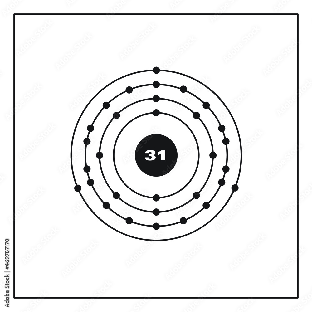 Bohr model representation of the gallium atom, number 31 and symbol Ga ...