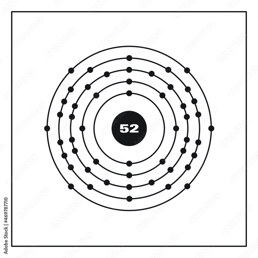 Bohr model representation of the tellurium atom, number 52 and symbol ...