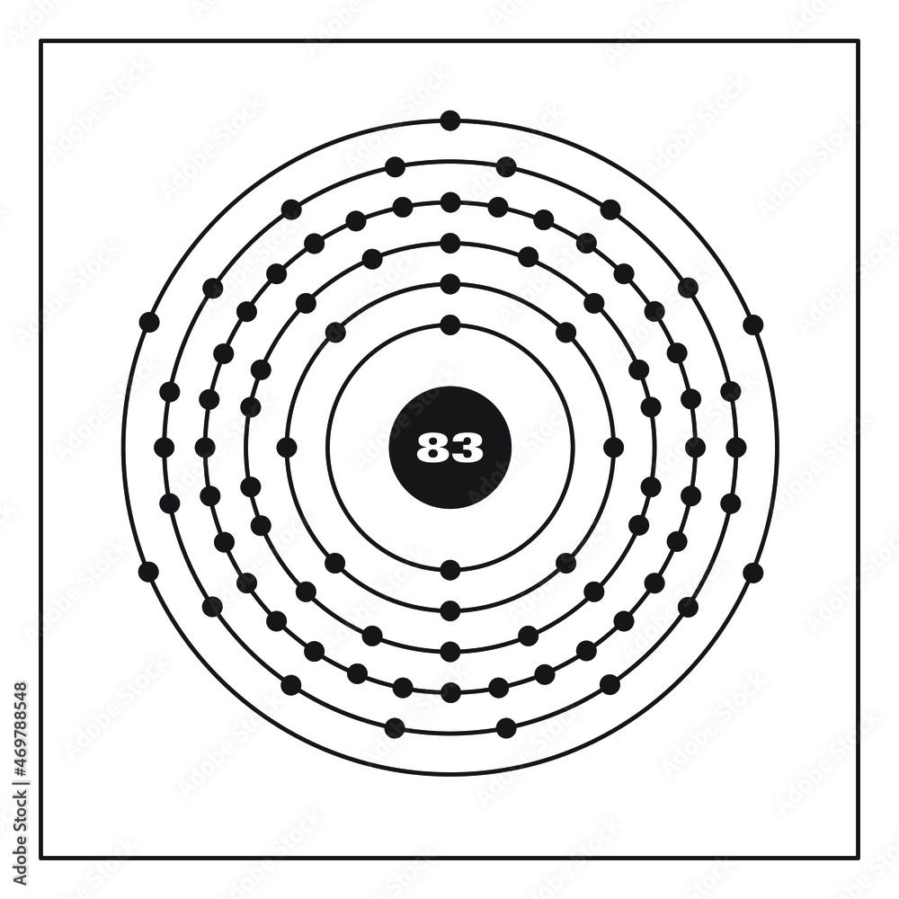 Bohr model representation of the bismuth atom, number 83 and symbol Bi ...