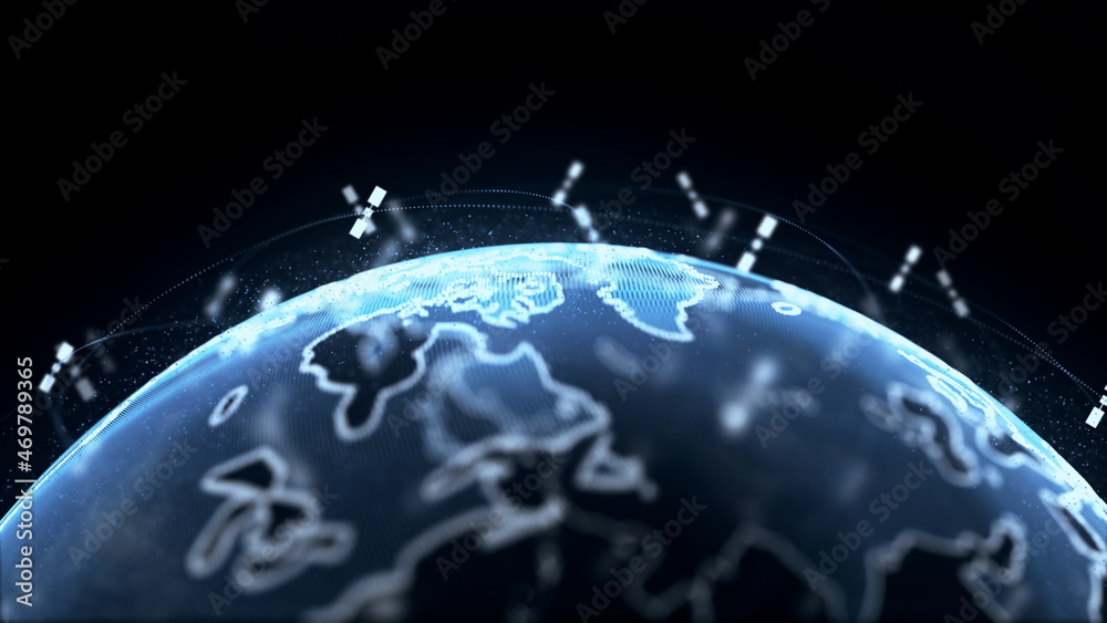 Digital earth data globe - abstract 3D rendering satellites starlink ...