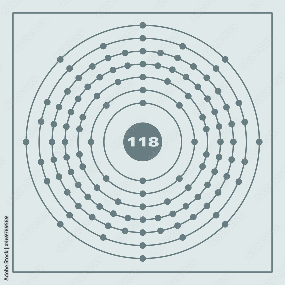 Bohr model representation of the oganesson atom, number 118 and symbol ...