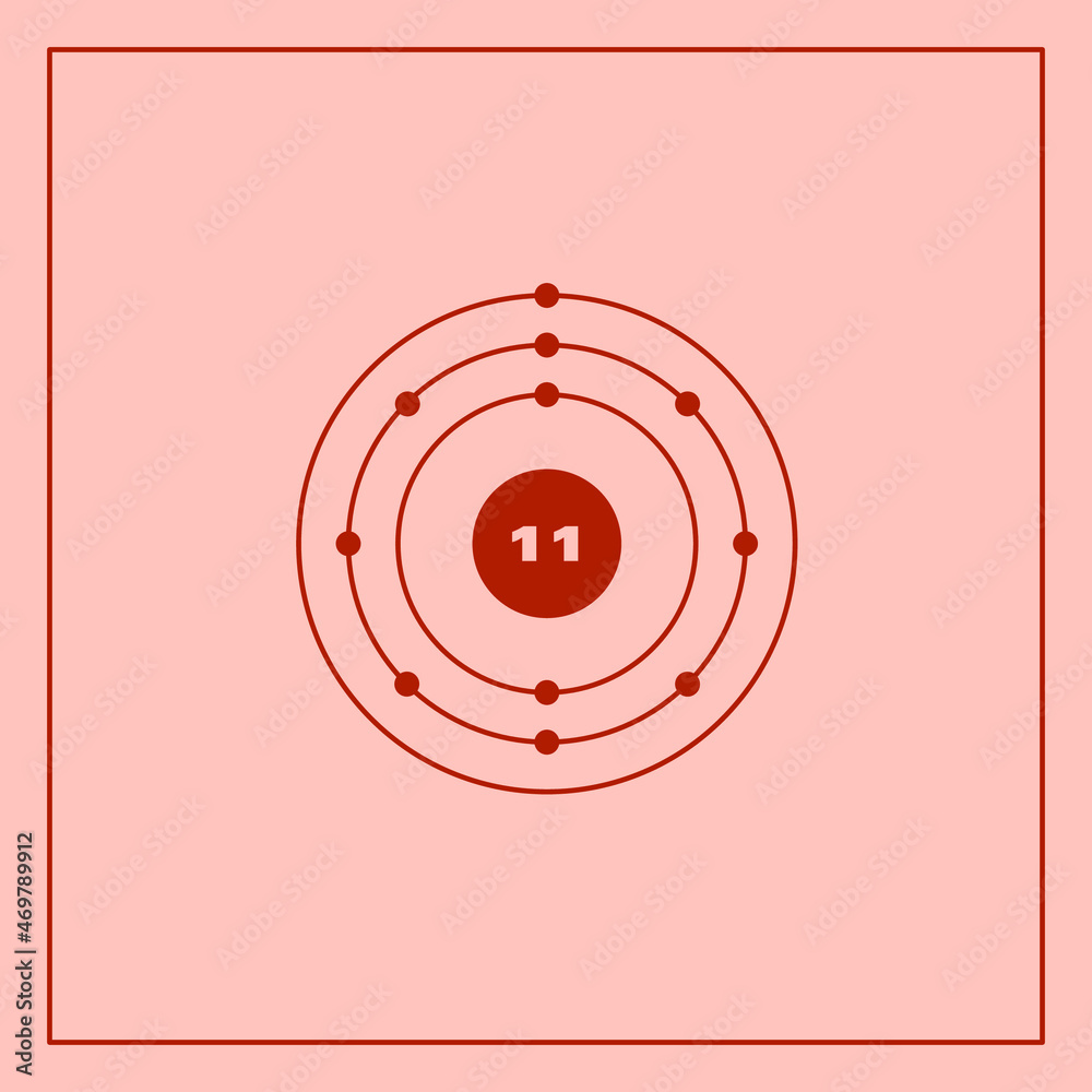 Bohr model representation of the sodium atom, number 11 and symbol Na ...