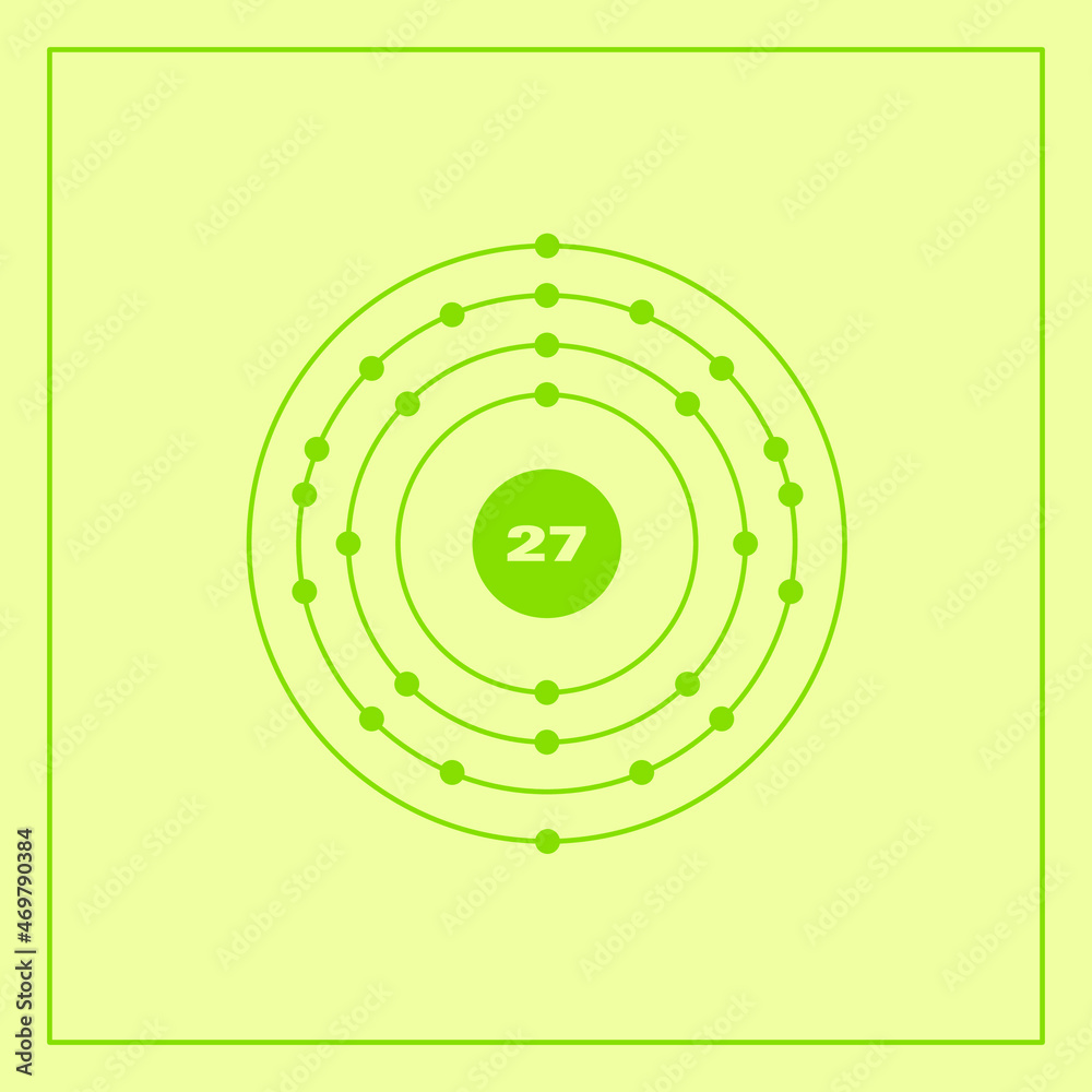 Bohr model representation of the cobalt atom, number 27 and symbol Co ...