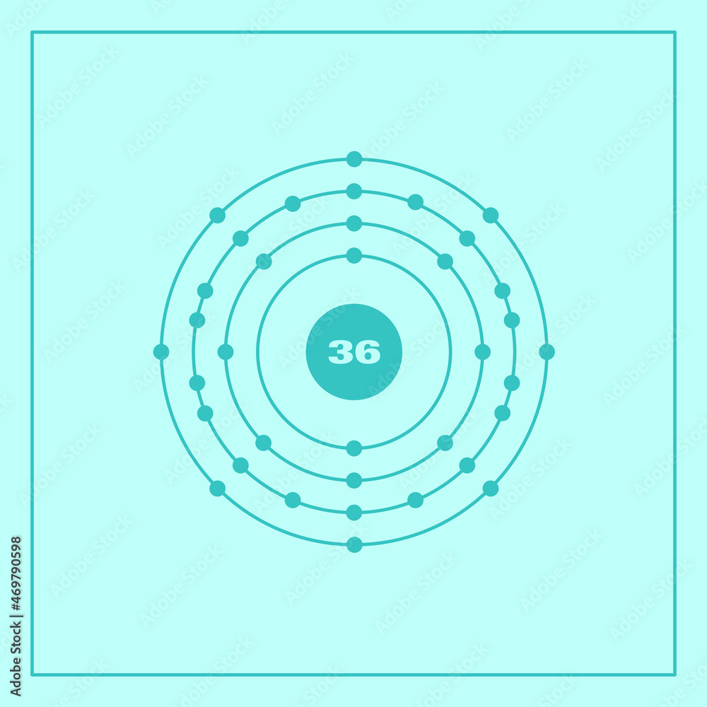 Bohr model representation of the krypton atom, number 36 and symbol Kr ...