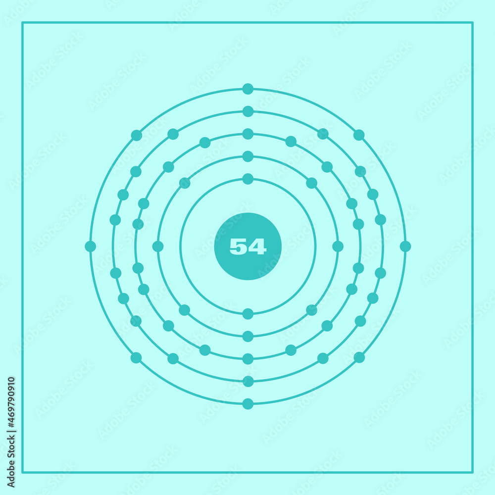 Bohr model representation of the xenon atom, number 54 and symbol Xe ...