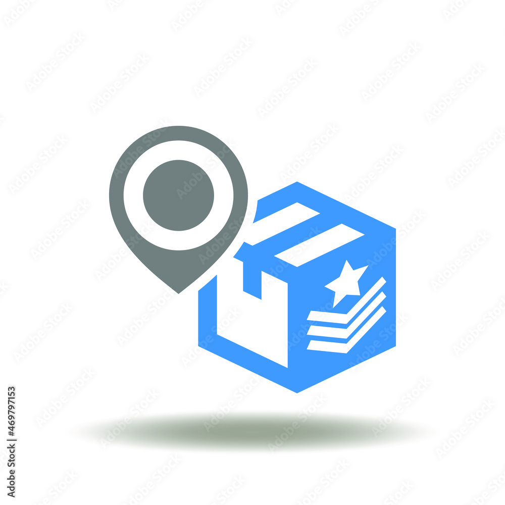 Vector illustration of box with army symbol and location map pointer ...