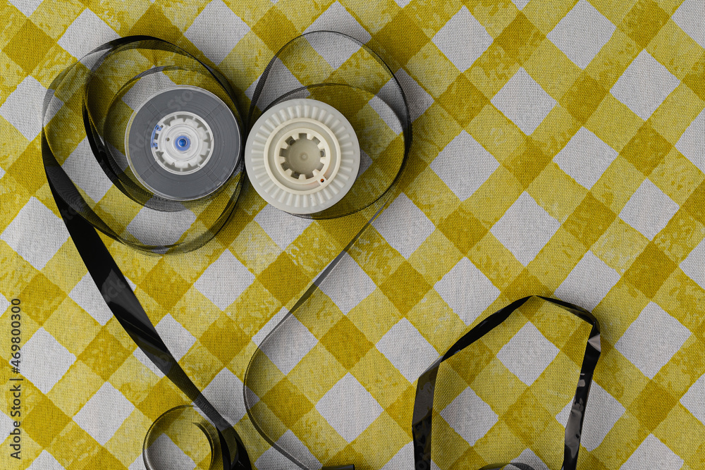 damaged video Magnetic tape, old vhs ribbon tape on a vintage ...