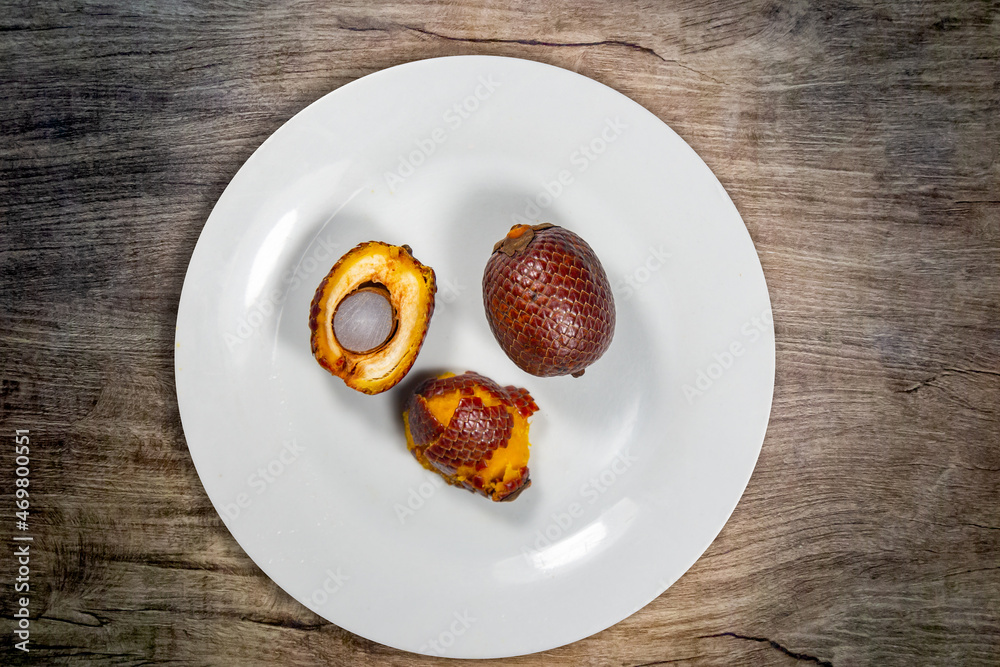 Ripe buriti fruit ( Mauritia flexuosa ) in fine botanical and ...