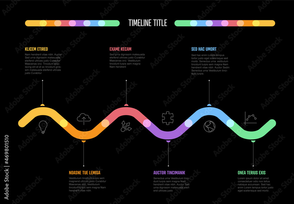 Dark Thick Line Infographic Horizontal Timeline Diagram Layout Stock ...