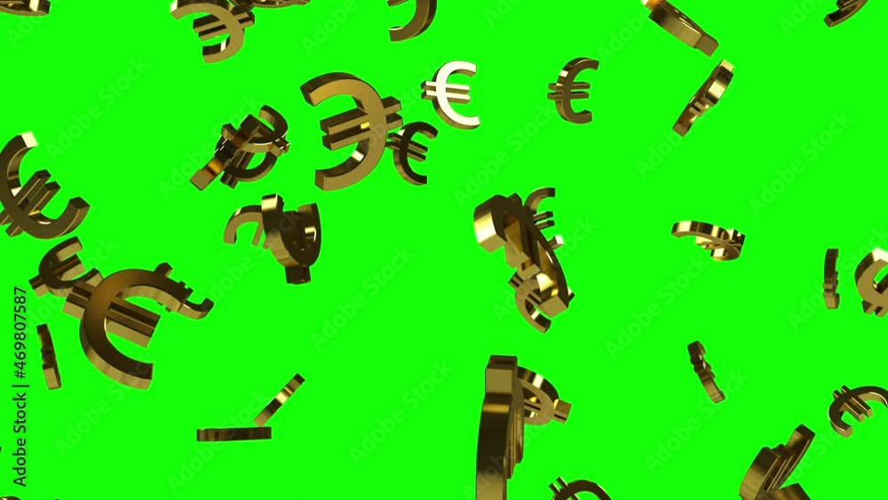 Video Stock Falling gold Euro signs on a solid green screen background ...